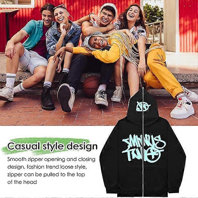 Men's Minus-Two Zip Hoodie, Y2K Hip Hop Streetwear Casual Jacket ...