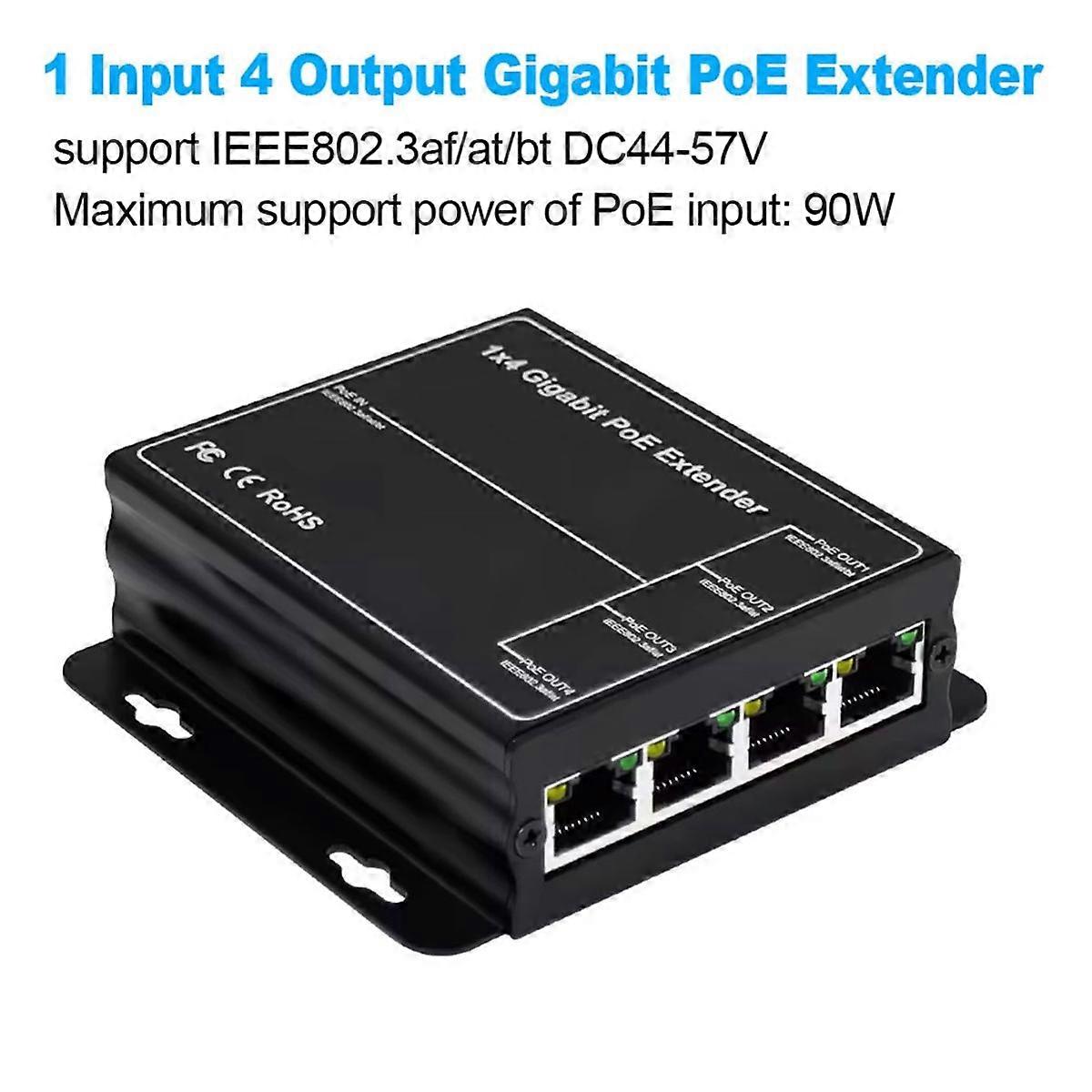 4 Port Gigabit POE Extender 100/1000Mbps 90W 1in 4 Out PoE Repeater DIN ...