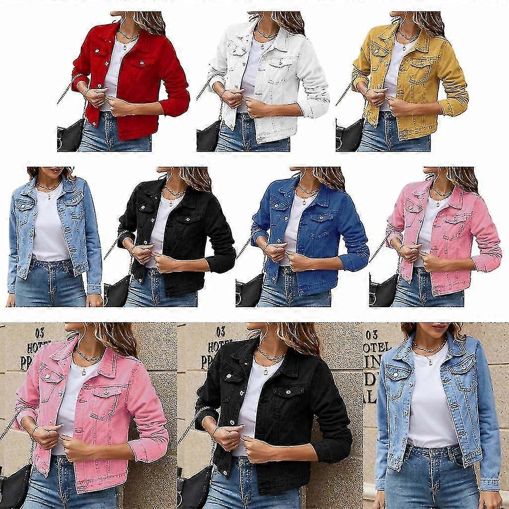 Women's long sleeved short denim jacket with pocket buckle | Fruugo UK