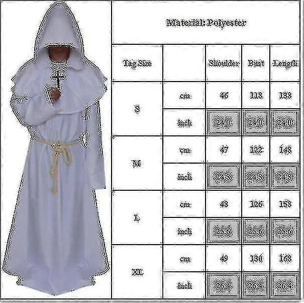 Adult Monk Hooded Robe Cloak Cape Friar Medieval Priest Costume | Fruugo UK