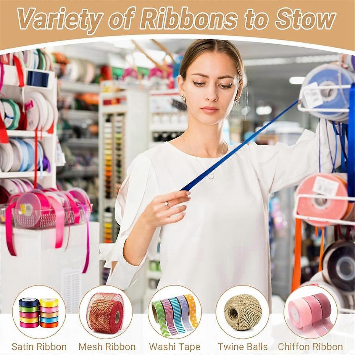 Ribbon Storage Rack - Wooden Ribbon Spool Holder for Craft Mesh Ribbon ...