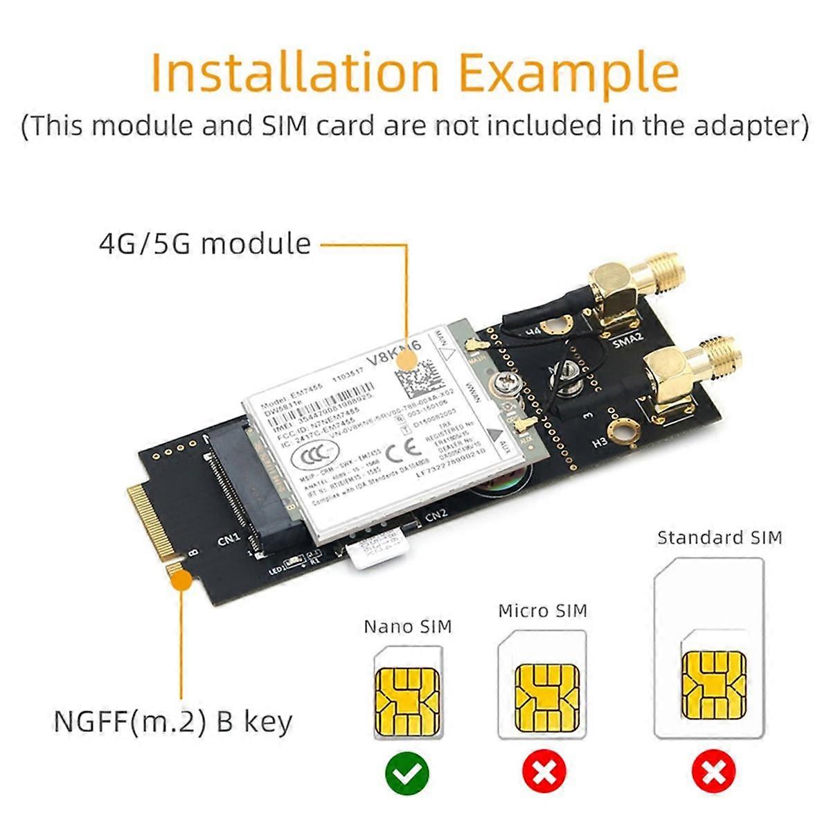 M.2 Key-B Wireless Module Adapter with SIM Card Slot Support 5G 4G 3G ...