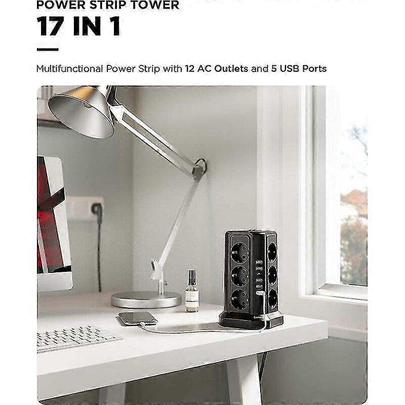 Tower Power Strip, Power Strip With 12 Sockets And 5 Usb Ports (2500w ...
