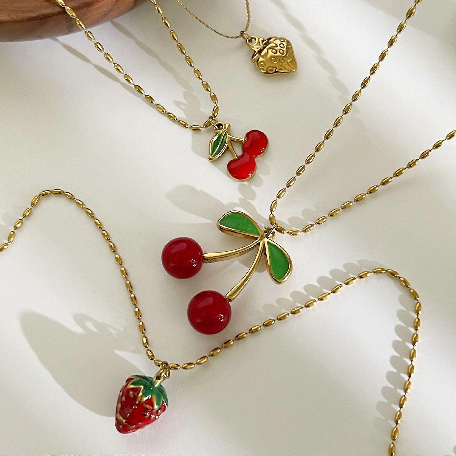 Adjustable Cherry/Strawberry Necklace Cute Design Lightweight Jewelry ...