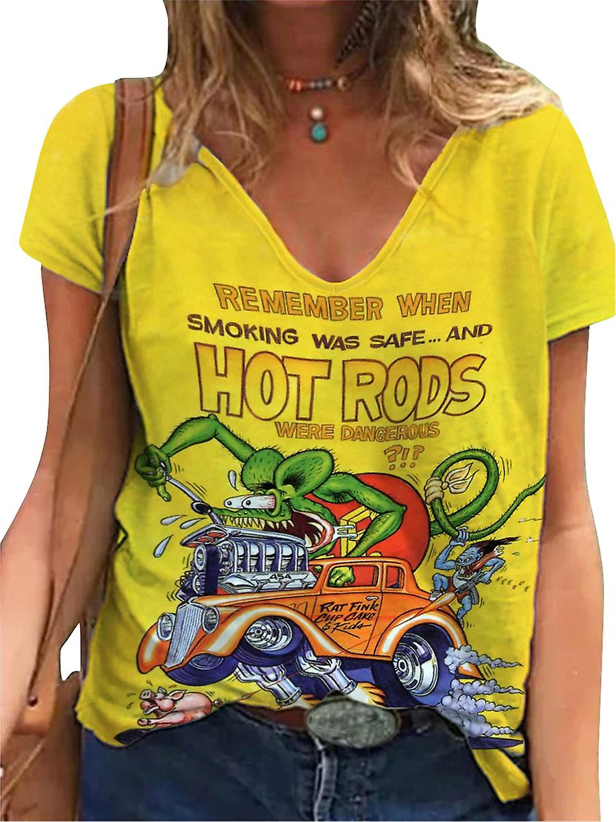 Loose Casual Women's Tales Of The Rat Fink Cartoon Printed Top | Fruugo UK