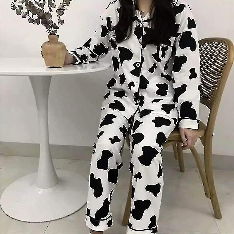 Cow Print Pajamas For Women Cute Home Suit Sleepwear Set Winter Pyjamas ...