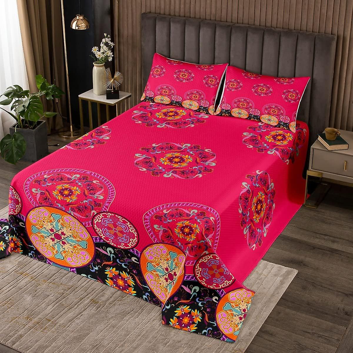 Mandala Quilted Bedspread Bohemian Red Coverlet Set for Kids Boys Girls ...