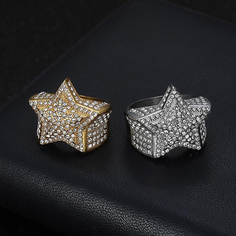 Hip Hop Bling Iced Out Stainless Steel Star Rings For Men Rapper ...