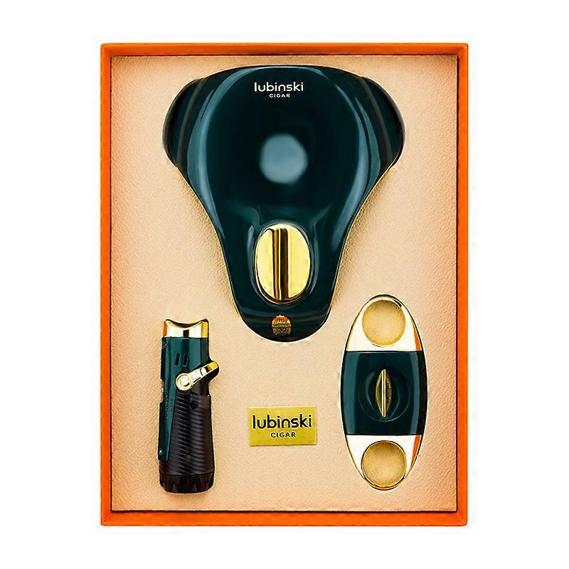 Lubinski Cigar Set Metal Lighter Scissors Ceramic Ashtray Three-Piece ...