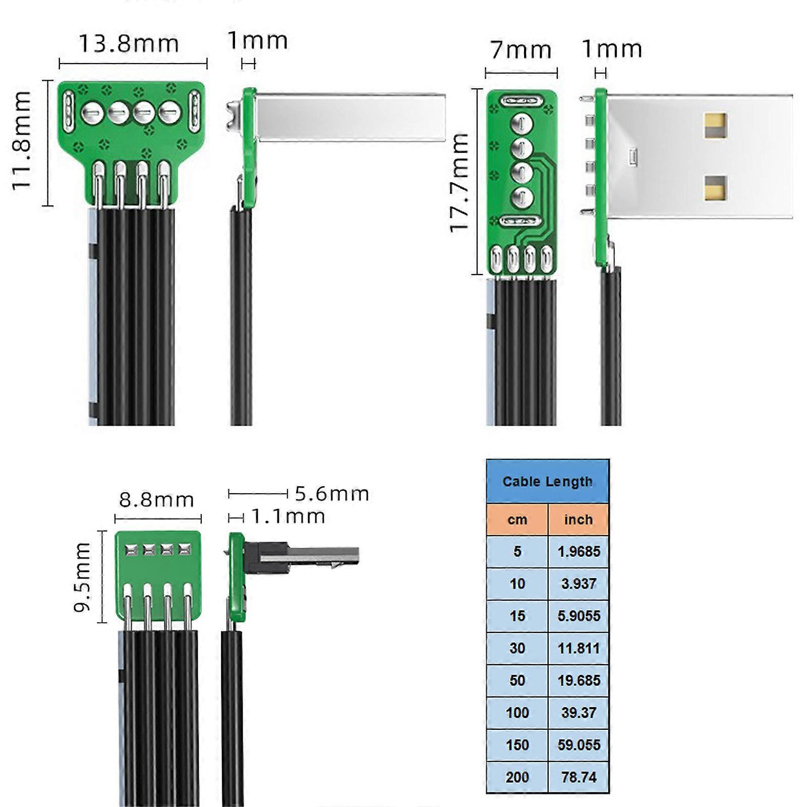 90 Degree Right Angle USB to USB 5Pin Down Bend Data Cable Charging ...