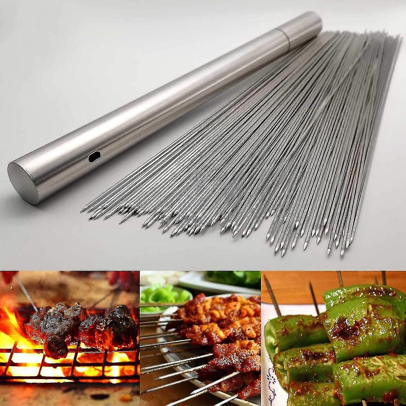 50 Pcs Stainless Steel Bbq Skewer Needle Sticks With Storage Tube ...