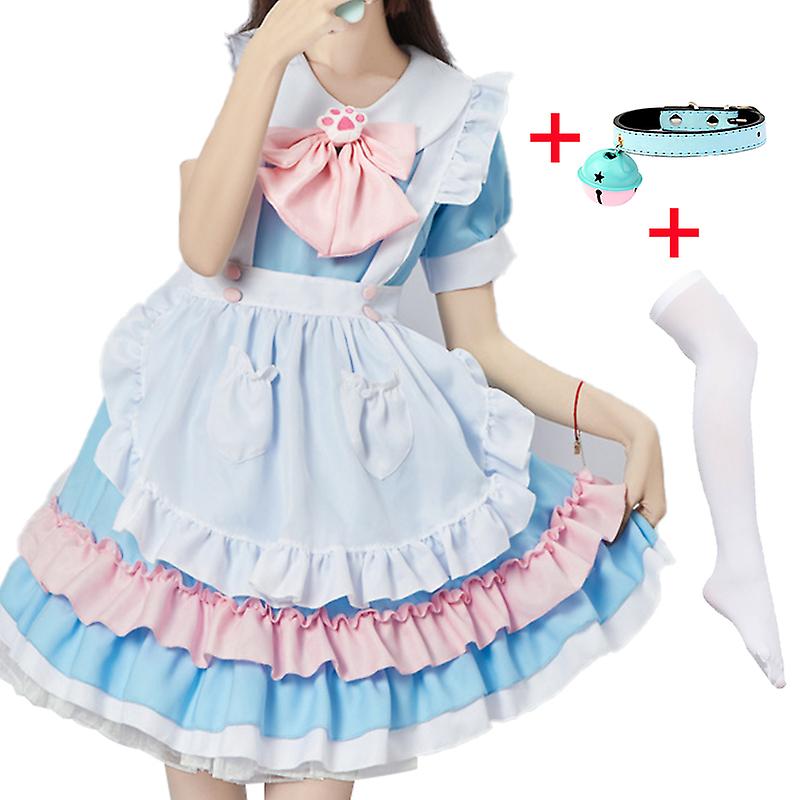 4 Styles Anime Maid Lolita Cosplay Costume Pink Dress Cat Claw Maid Bow ...
