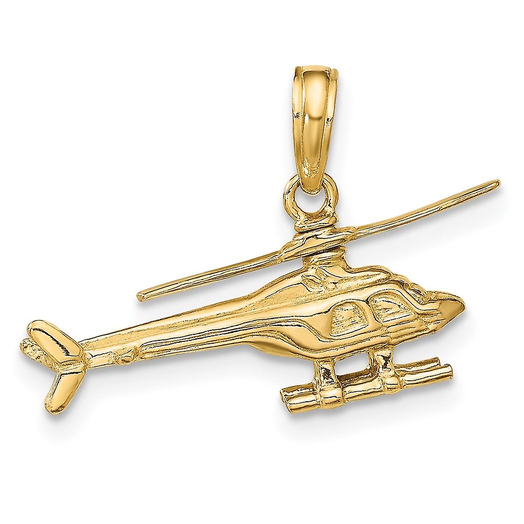 14k Yellow Gold Polished Moveable 3 D Helicopter Pendant Necklace ...