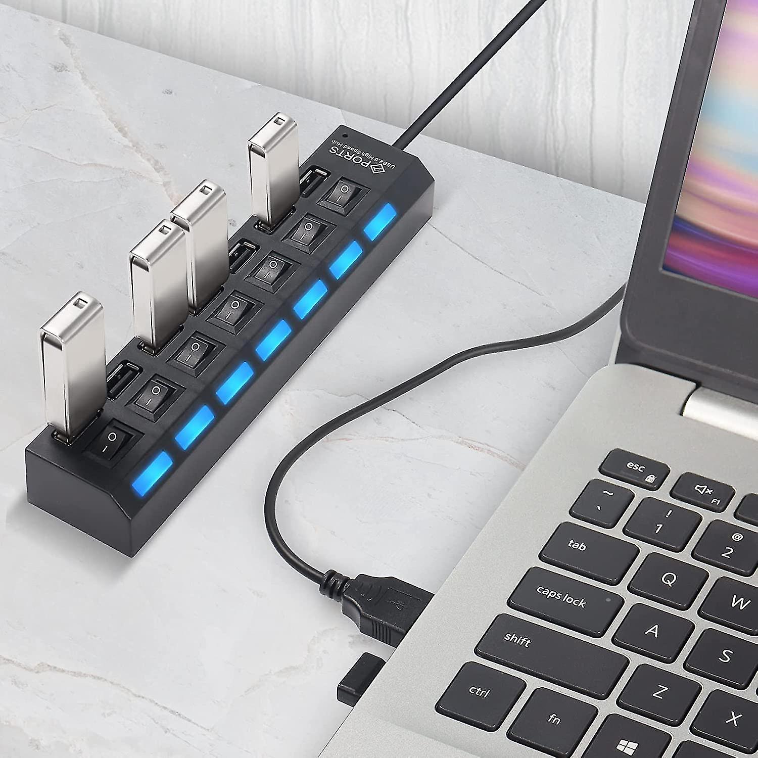 Multi Port Usb Hub Splitter,7-port Usb 2.0 Hub with Individual On/off ...