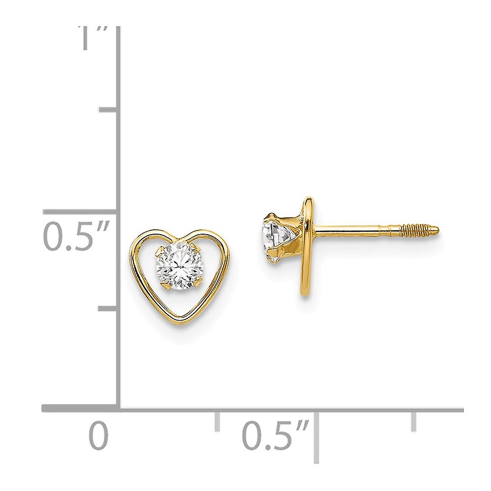 14k Yellow Gold Polished Screw back Post Earrings 3mm White Zircon Love ...