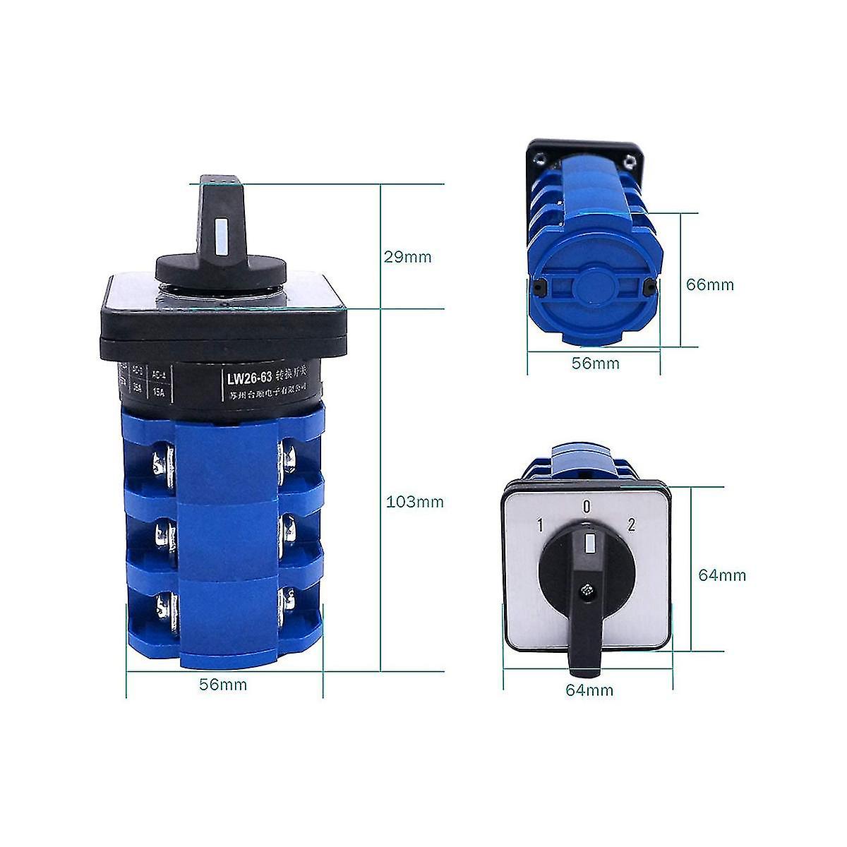 Changeover Switch 3 Position Selector Switch Box 12 Terminals 63a 690v ...