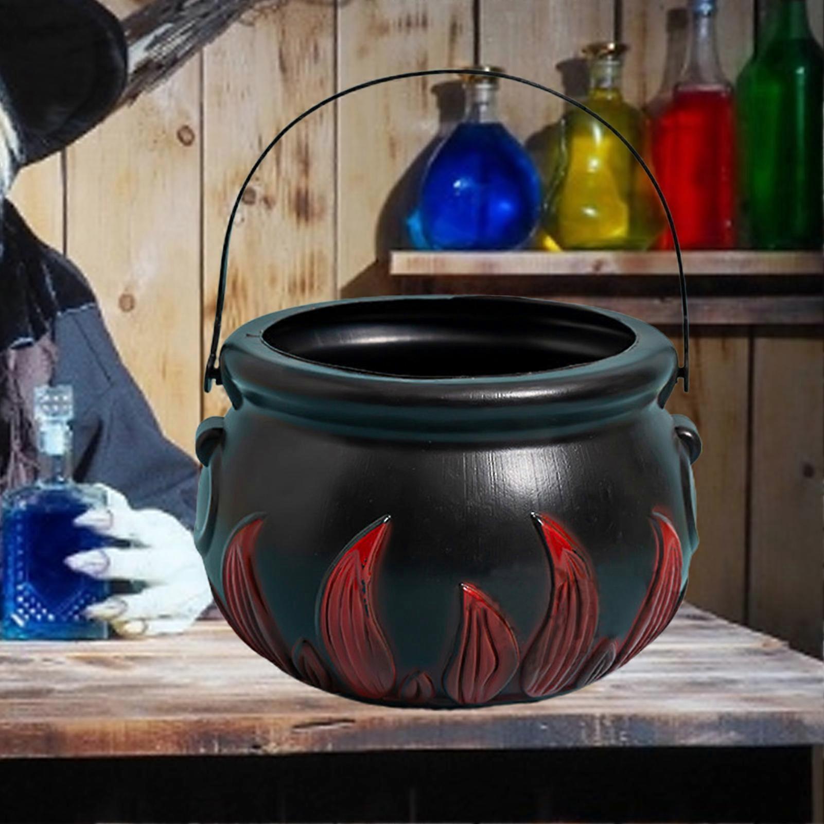 Halloween Candy Bucket Decoration Handheld Witch Cauldron Black Plastic ...