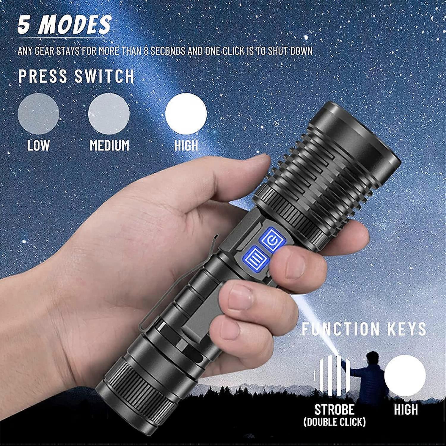 Xhp99 Led Torch Lamp 20,000 Super Luminous Tactical Lumens 5 Waterproof ...