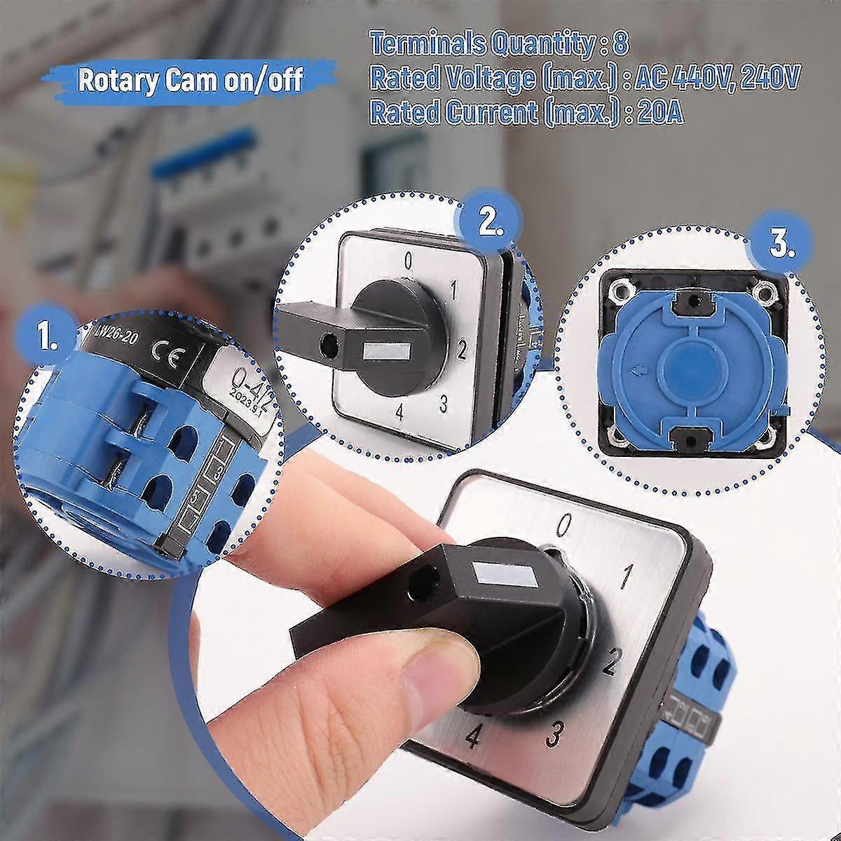 Universal 8 Terminals 5 Postions Master Control Rotary Cam Switch 20A ...