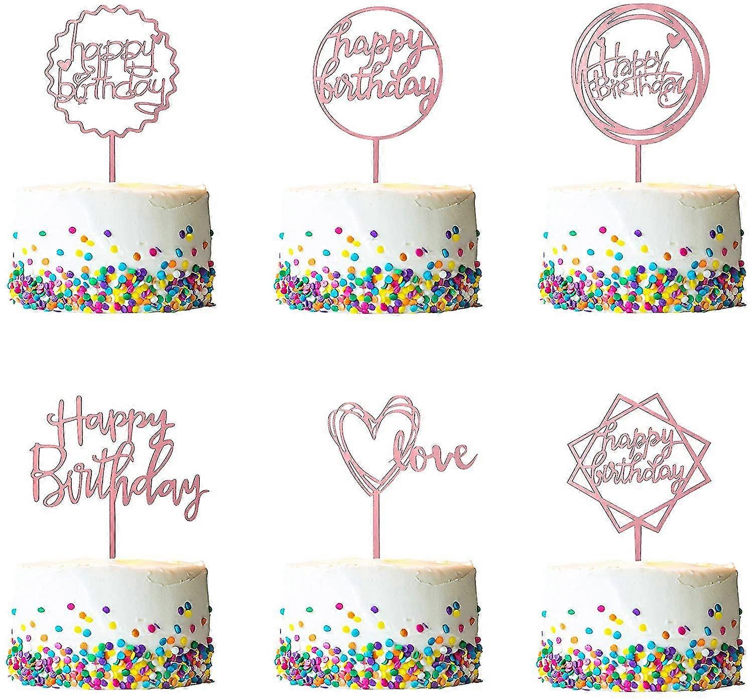 12pcs Rose Gold Birthday Cake Topper Set, 6 Pcs Acrylic Cake Topper 6 ...
