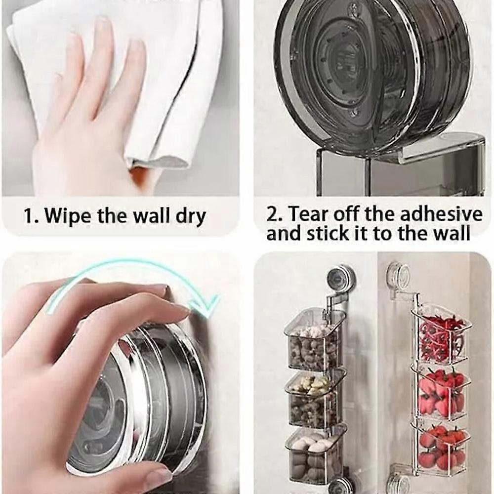 Suction Cup Rotating Organiser, 3 Tier Kitchenstorage Basket Wall ...