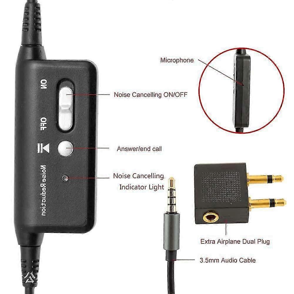 Active Noise Cancelling Headphones With Microphone And Airplane Adapter ...