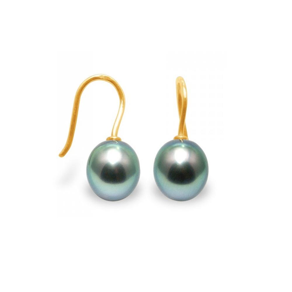 Pending at hooks Tahitian pearls and earrings yellow gold 375/1000 ...