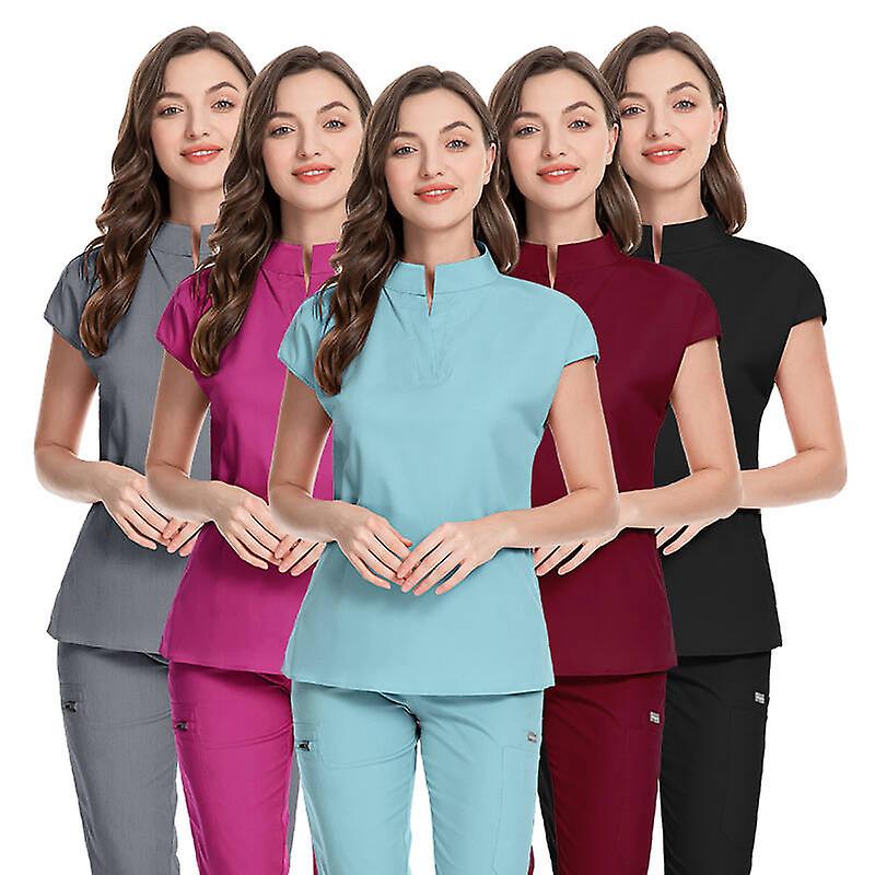Womens V-Neck Work Clothes Stretch Nurse Suit Surgical Gown Hand ...