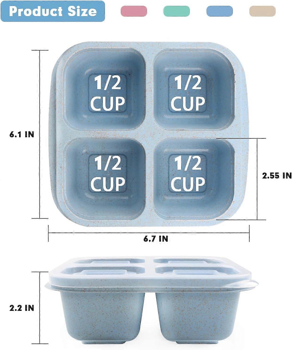 4 Pack Snack Containers, 4 Compartments Bento Snack Box, Reusable Meal ...
