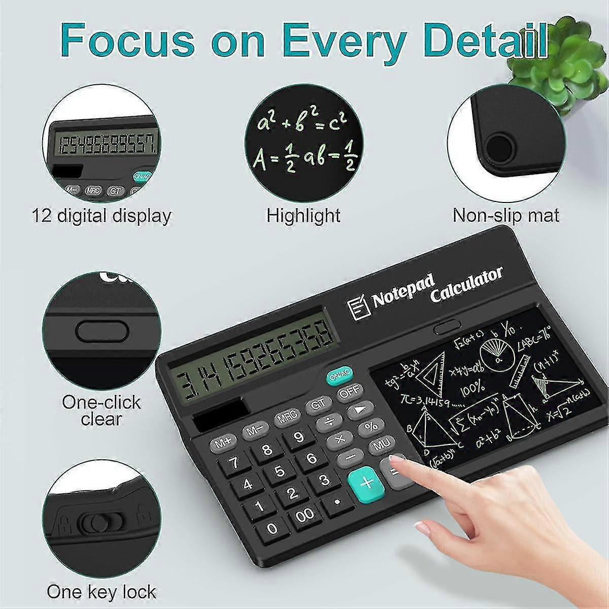 Calculator with Notepad and LCD Writing Tablet, 12 Digit Large Display ...