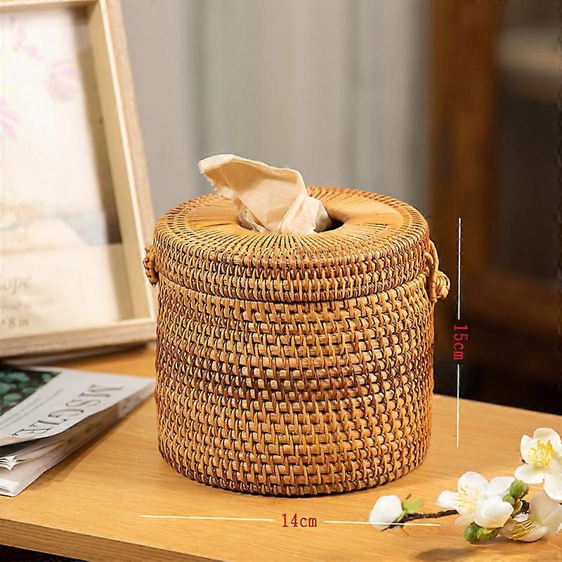1 x Rattan Tissue Box Round Dispenser Tissue Box Desk Organizer is ...