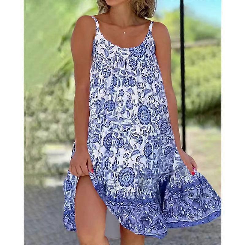 Summer Floral Printed Suspender Dress Fashion New Loose Women Casual ...
