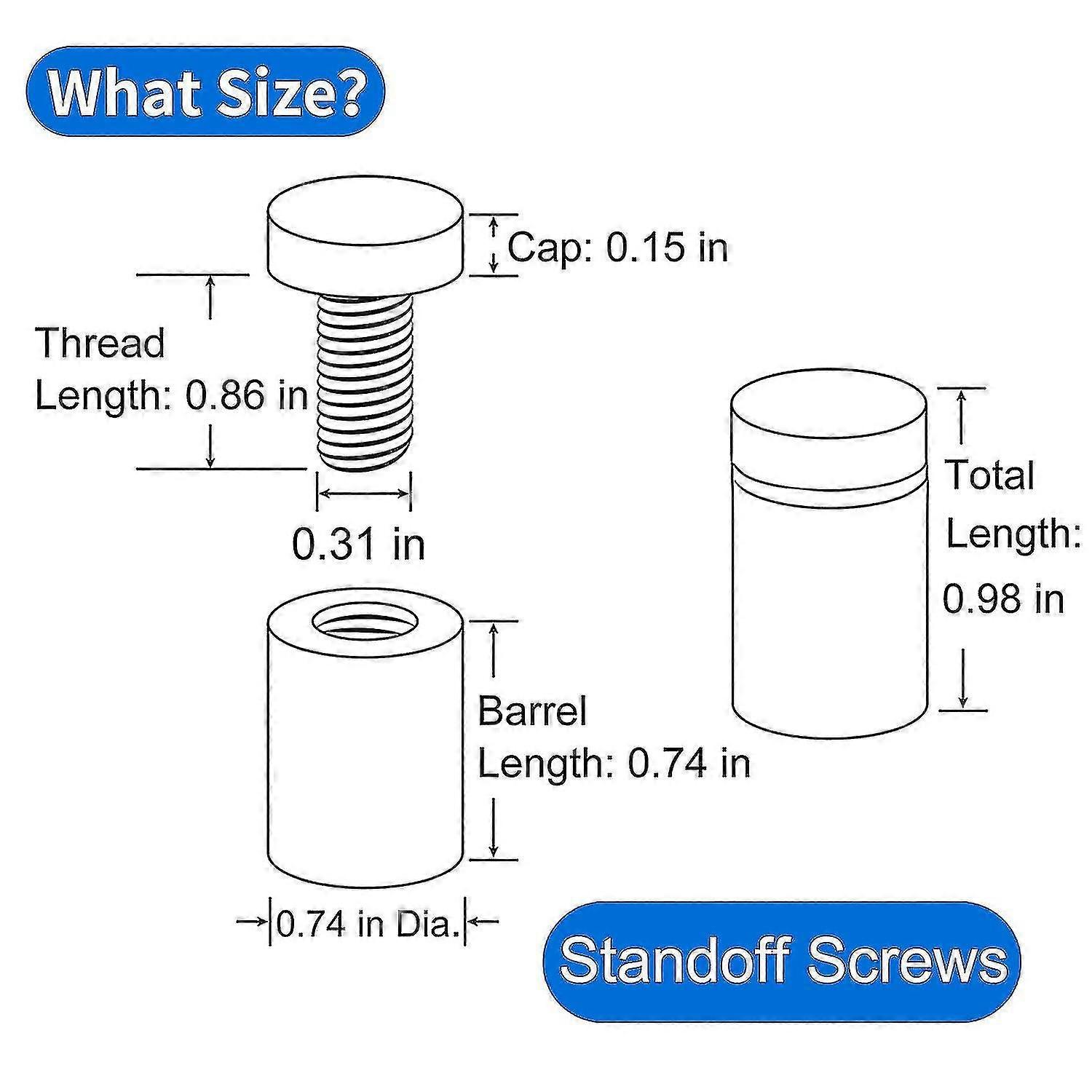 8 Pack 3/4" x 1" Black Standoff Screws for Acrylic Signs, Picture Frame ...