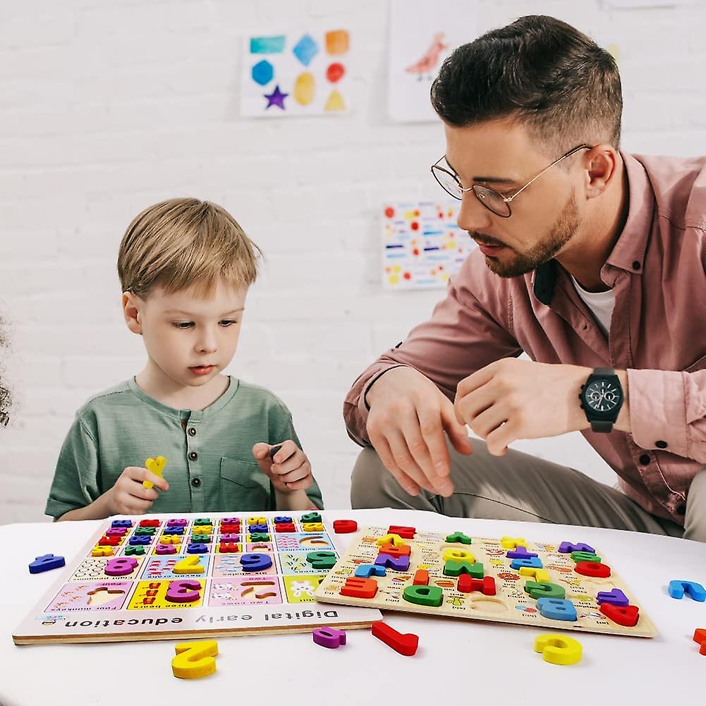 Wooden Alphabet Number Puzzles For Toddlers, 2 Pack Oversized Abc ...