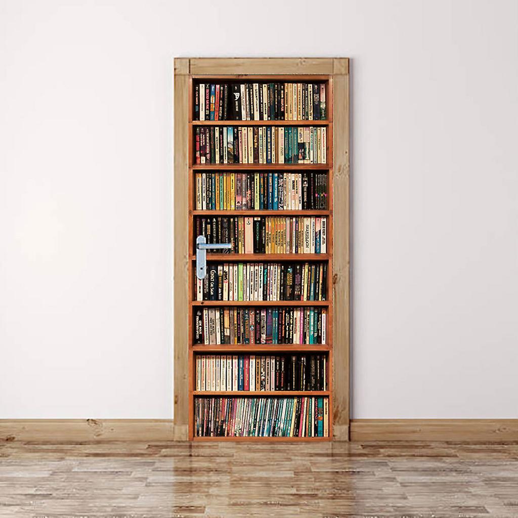 For Creative 3d Door Sticker Bookshelf Bookcase Wallpaper Self Adhesive ...