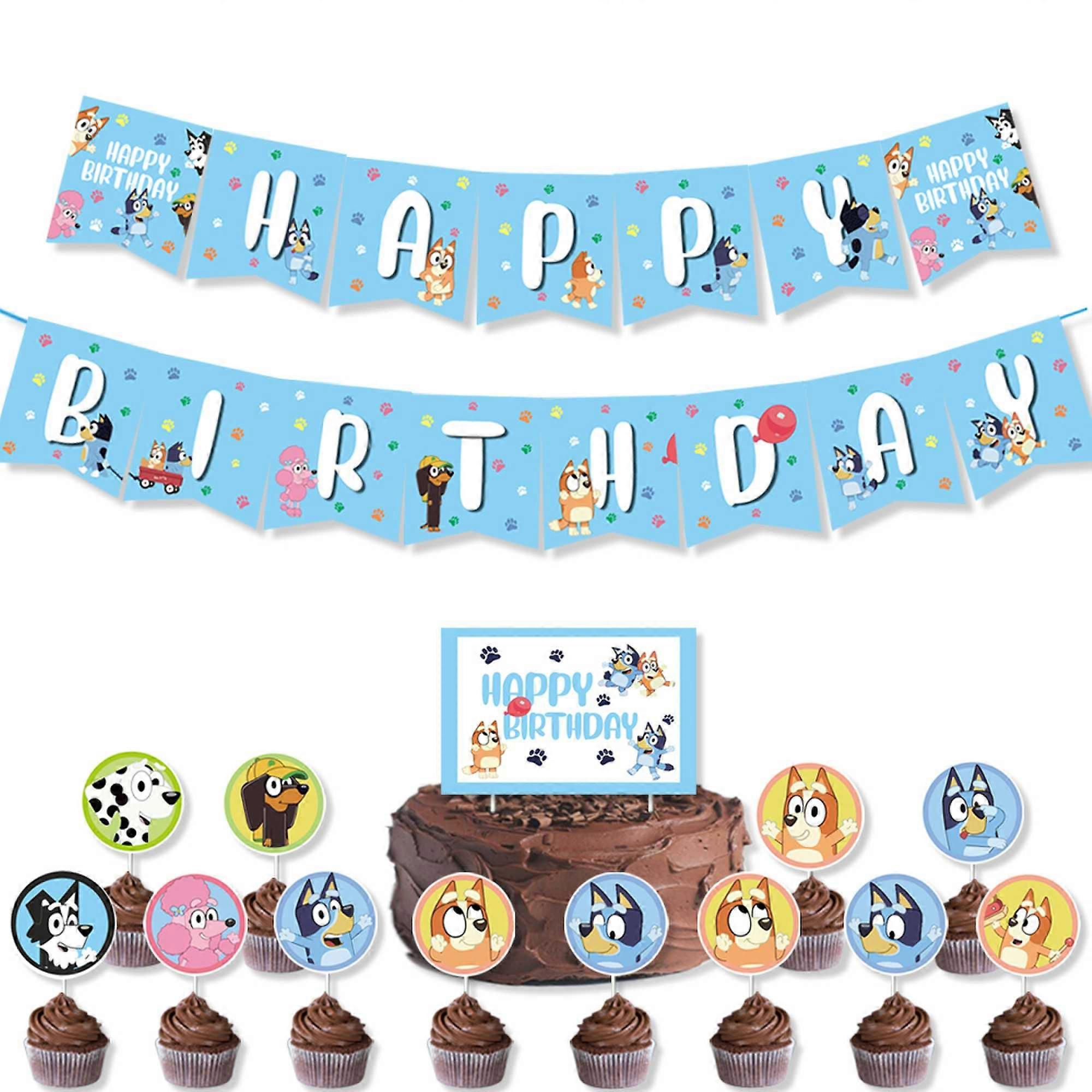 Bluey Christmas Birthday Party dinnerware Disposable Banner Cake Topper ...