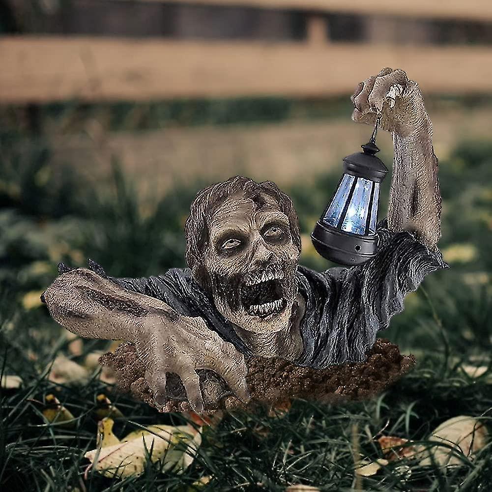 Halloween Crawling Zombie With Led Lantern Zombie Statue Scary Halloween Zombies Sculpture ...