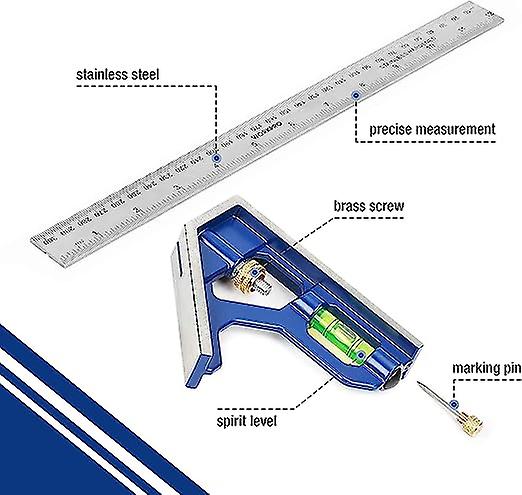Combination Square, 300mm Stainless Steel Combination Square | Fruugo UK