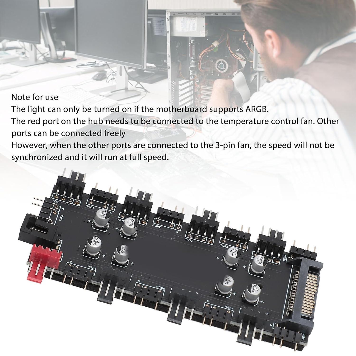 ARGB PWM 2 in 1 Hub, 8 Way ARGB and PWM Hub for Expanding Motherboard ...