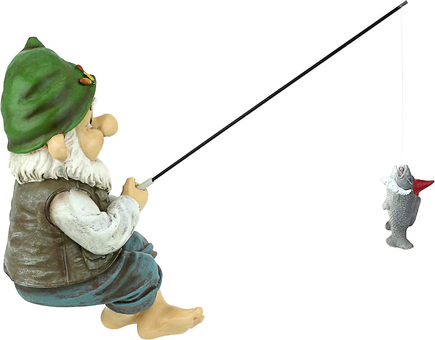 Garden Gnome Statue - Ziggy the Fishing Gnome Sitter - Outdoor Garden ...