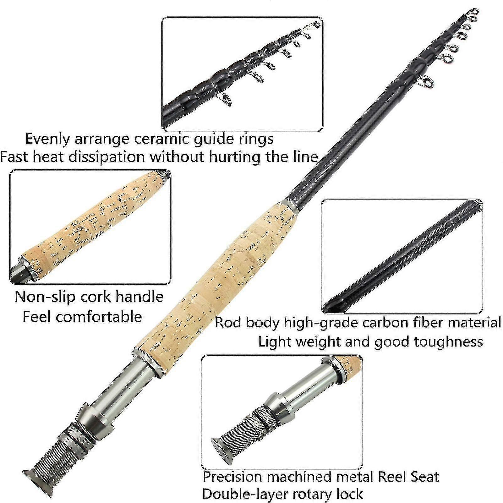 New 2.1m 2.4m 2.7m 3.0m Telescopic Fly Fishing Rod Portable Carbon ...