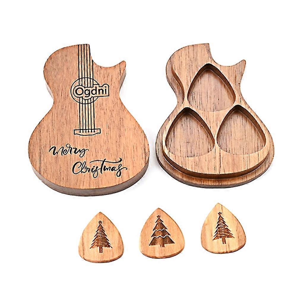 Guitar Pick Box Holder Box Musical Instrument with 3 Pack Wood Guitar ...