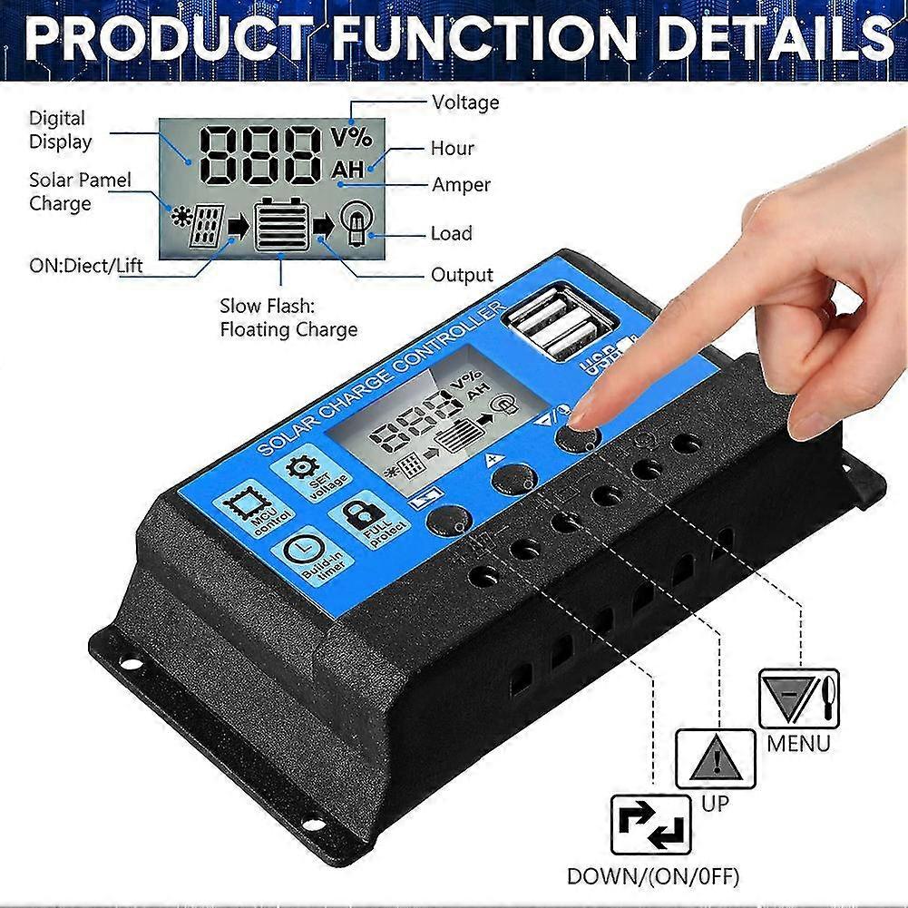 2 Pcs 30a Solar Battery Controller 12v/24v Solar Panel Charge ...