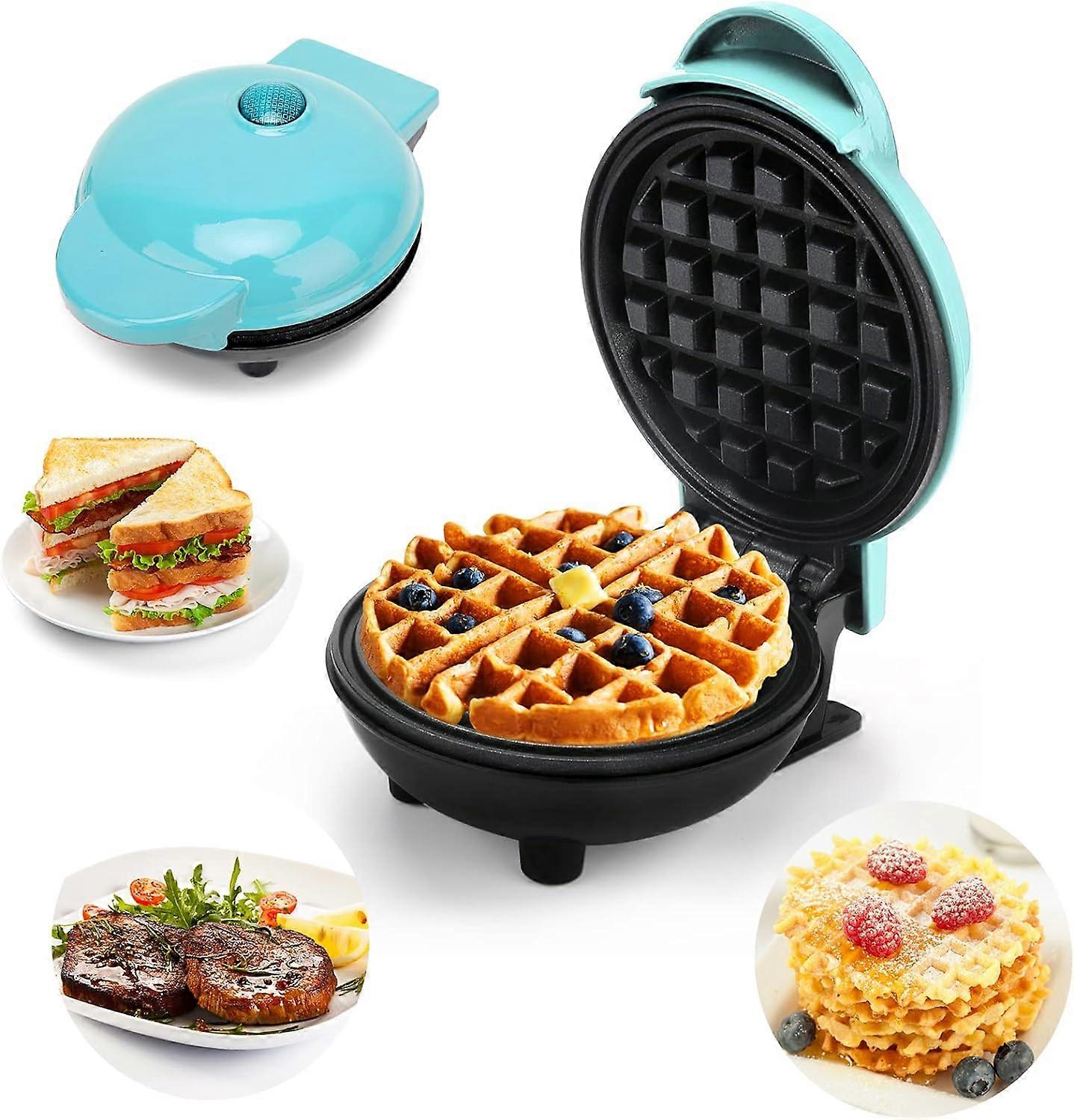 (Blue)Mini Round Waffle Maker and Pancake Waffle Maker for Christmas ...