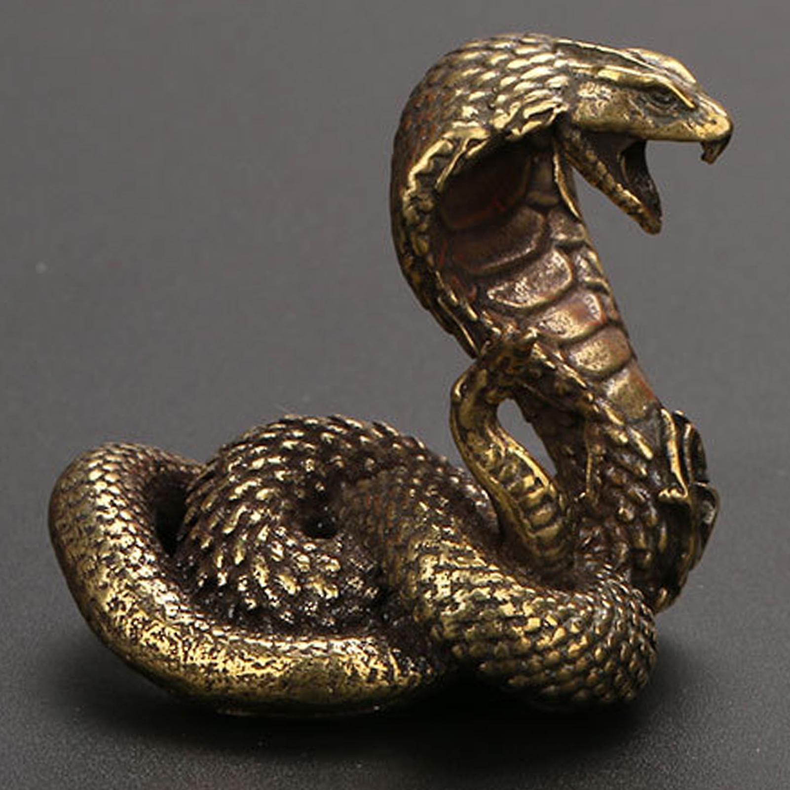 Cobra Statue Ornament Zodiac Snake Miniature Figurines Copper Desktop ...