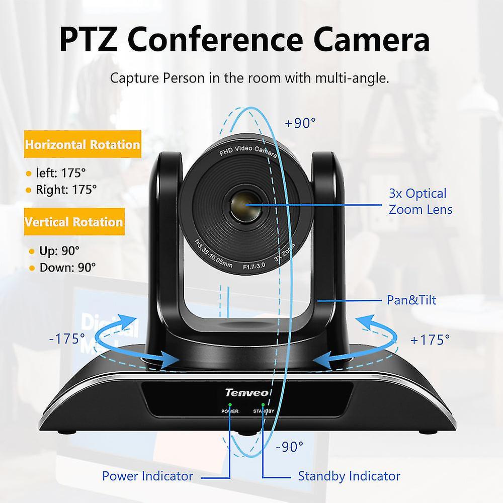 Tenveo Conference Room Camera 3x Optical Zoom Full Hd 1080p Usb Ptz ...
