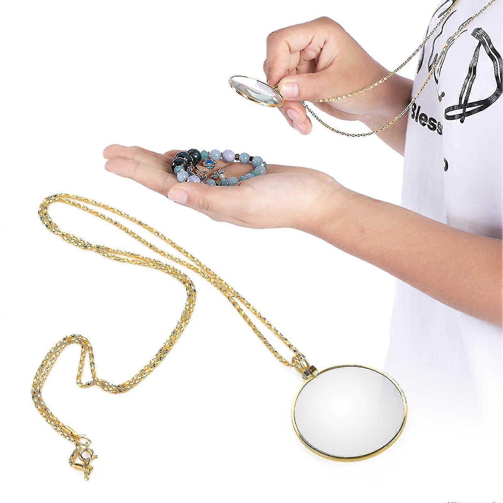 5X Magnifier Monocle Lens Necklace Magnifying Glass Loupe (Gold ...