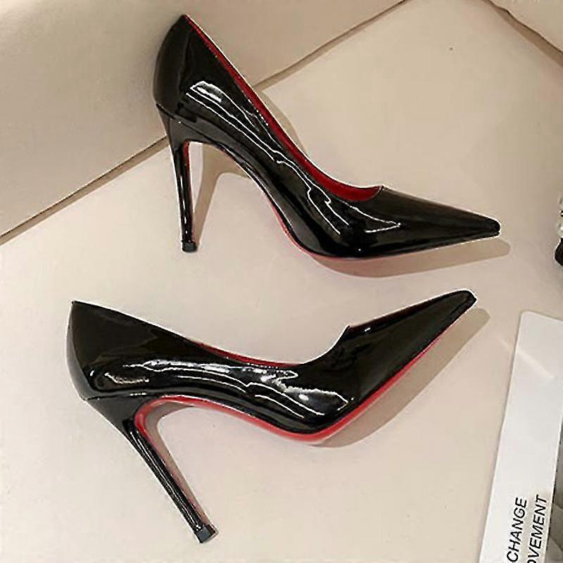 Women Red Sole Pumps New Sexy Bottom Pointed Toe Black Thin High Heel ...