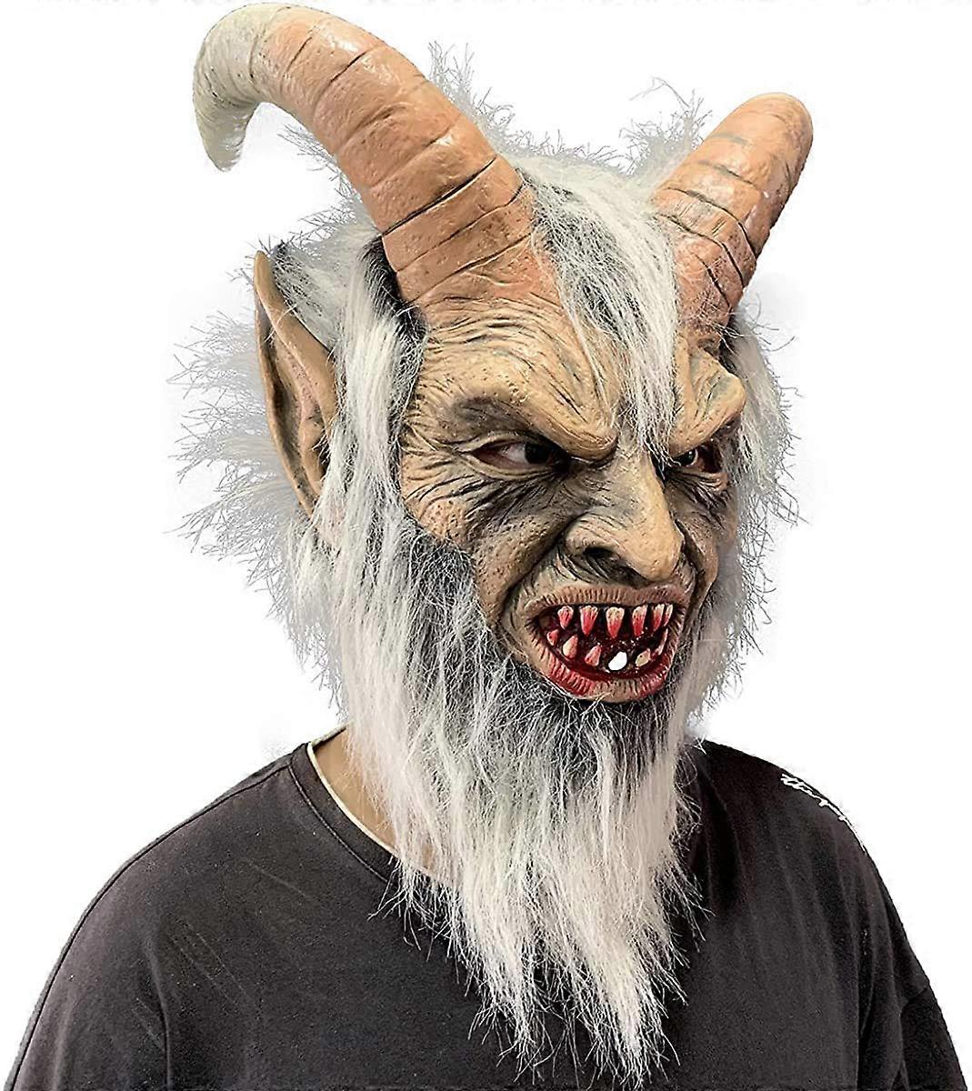 Lucifer Mask with Horns Scary Devil Krampus Masks Halloween Cosplay ...