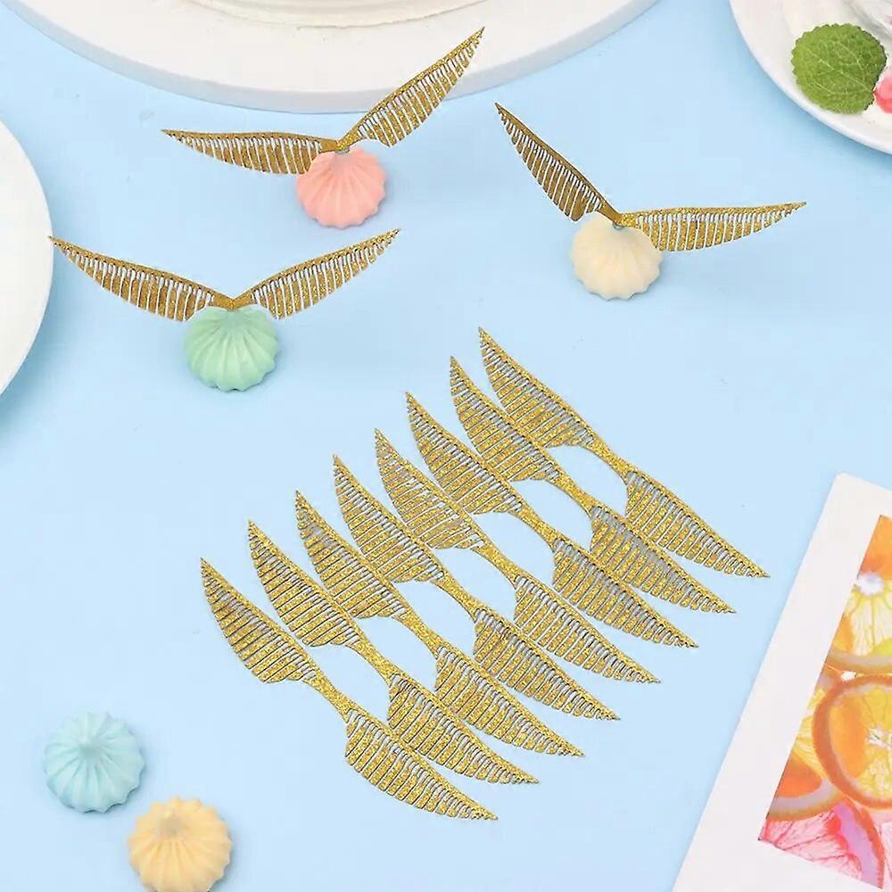 50Pcs Practical Party Wizard Birthday Wafer Gold Wings Cake Decor Wings ...
